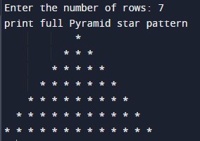 Programs for printing full Pyramid star pattern in Python - Code for Java c